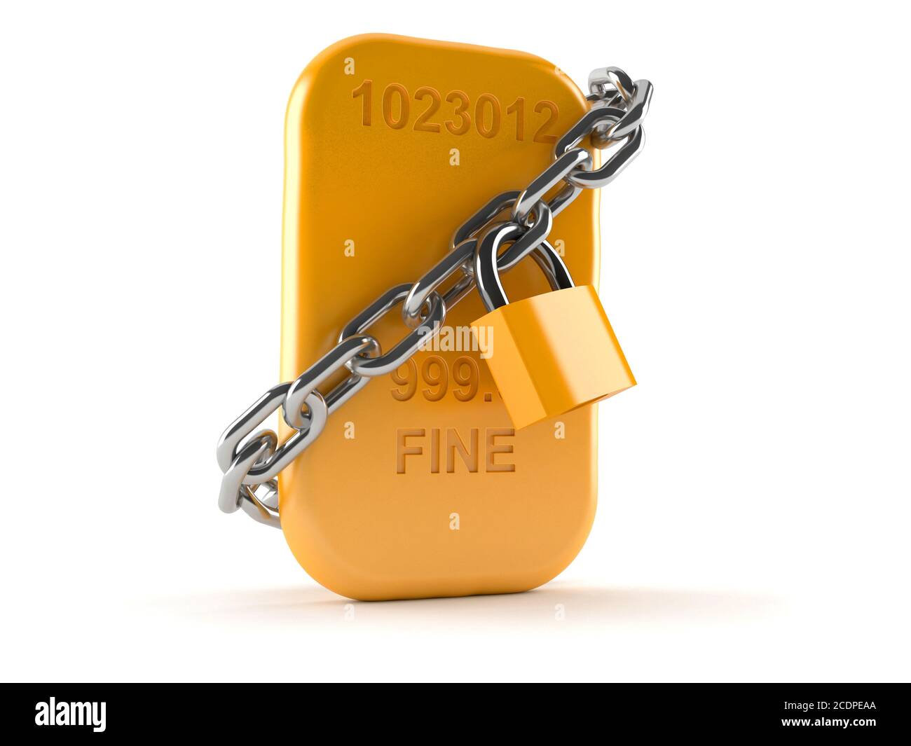 Gold brick with chain isolated on white background Stock Photo - Alamy