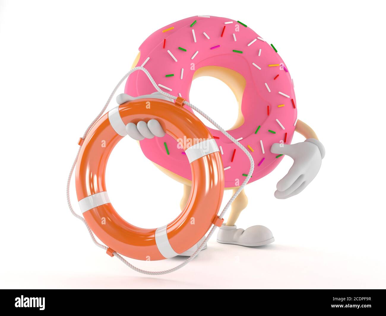 Donut character holding life buoy isolated on white background Stock ...
