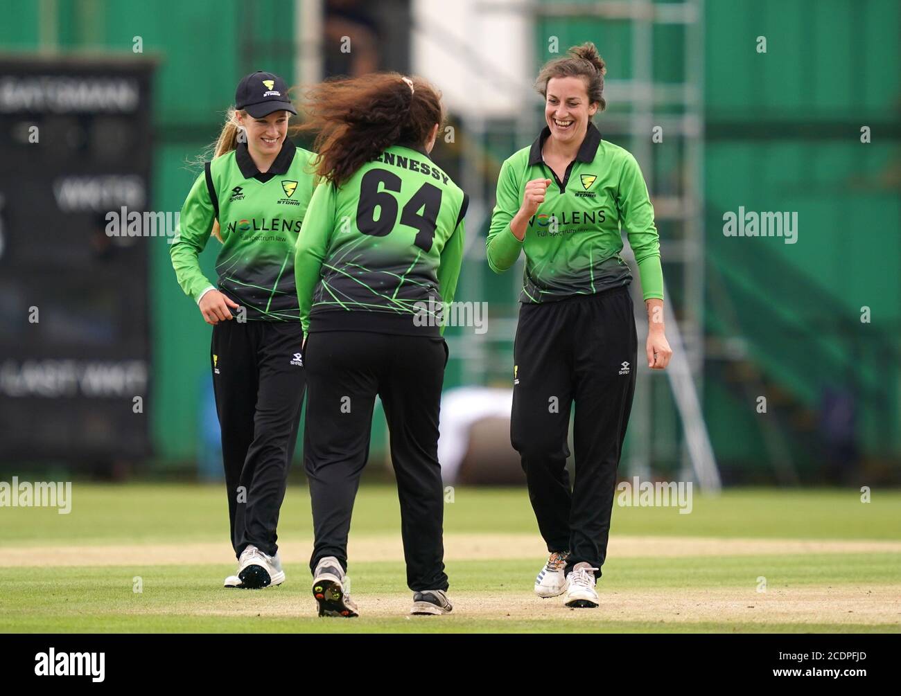 Western Storm's Fi Morris (right) celebrates taking the wicket of South ...