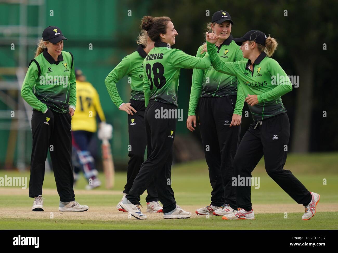 Western Storm's Fi Morris (centre) celebrates taking the wicket of ...