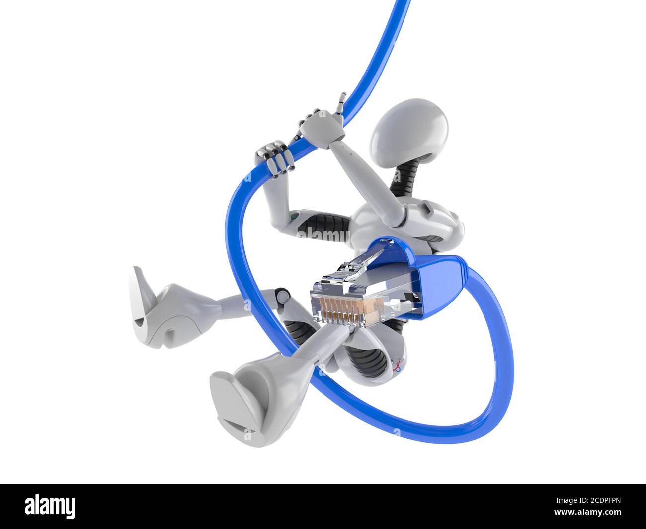 Cyborg with internet cable isolated on white background Stock Photo - Alamy