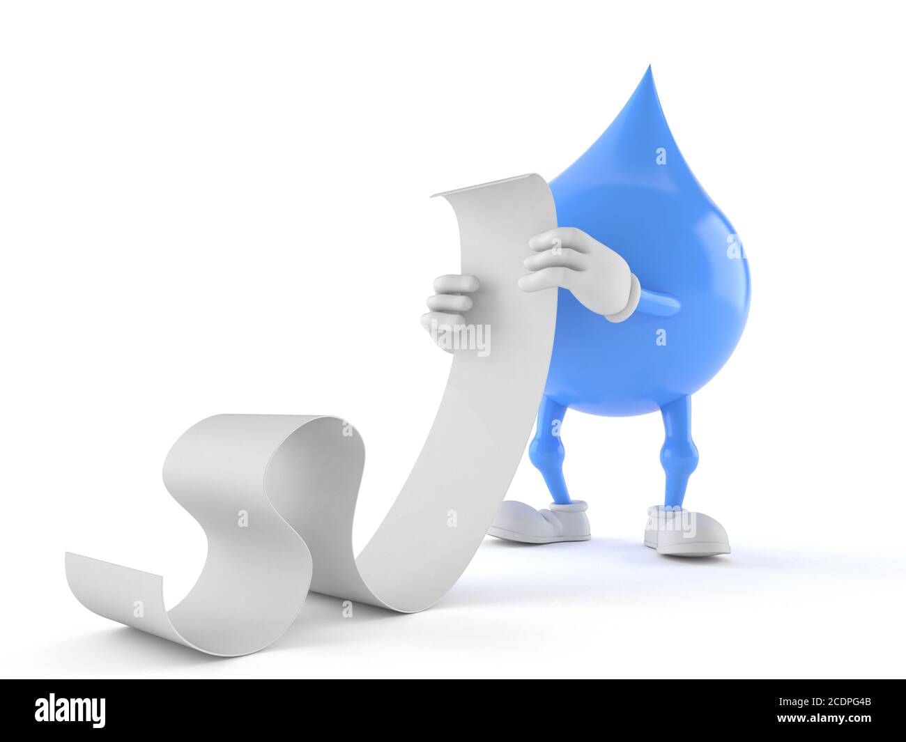 Water drop character reading long list on white background Stock Photo ...