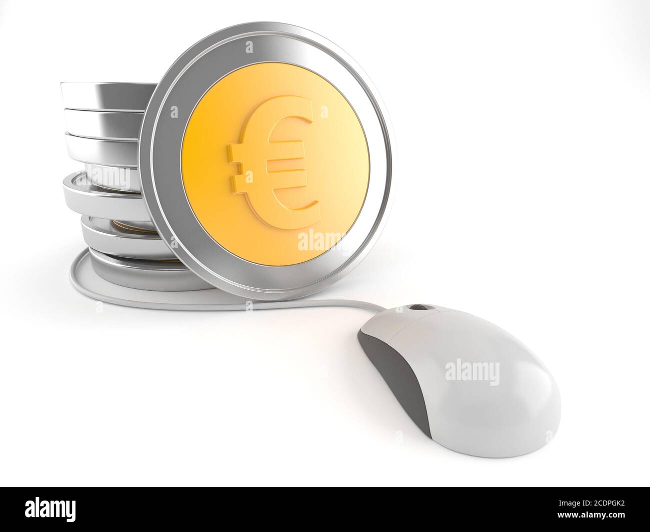 Stack of euro coins with computer mouse isolated on white background ...