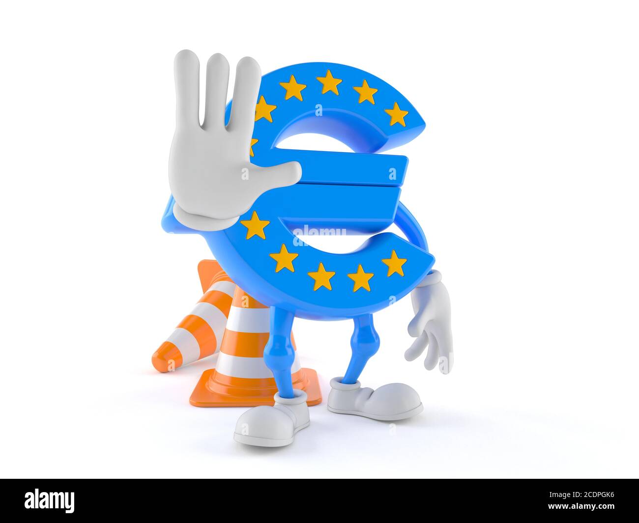 Euro currency character making stop gesture isolated on white ...