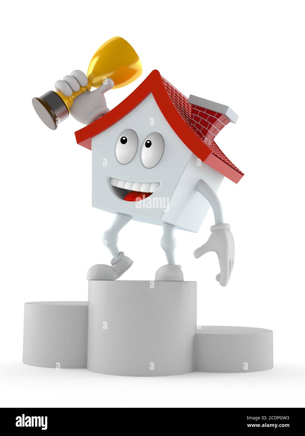 House character holding golden trophy isolated on white background ...