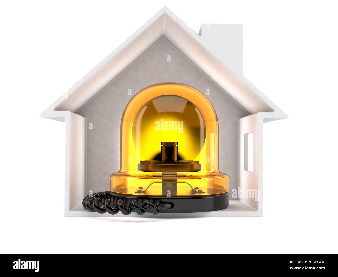 Emergency siren inside house cross-section isolated on white background ...