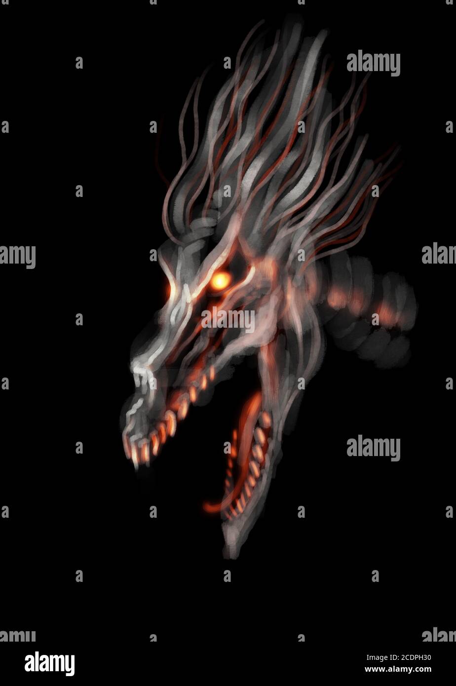 A horrible demon or undead dragon monster hand drawn illustration Stock ...