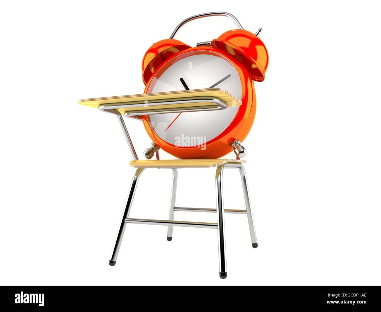 School chair with alarm clock isolated on white background Stock Photo ...