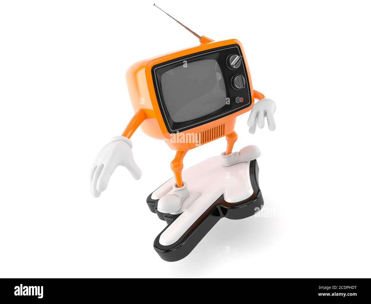 Retro TV character surfing on cursor isolated on white background Stock ...