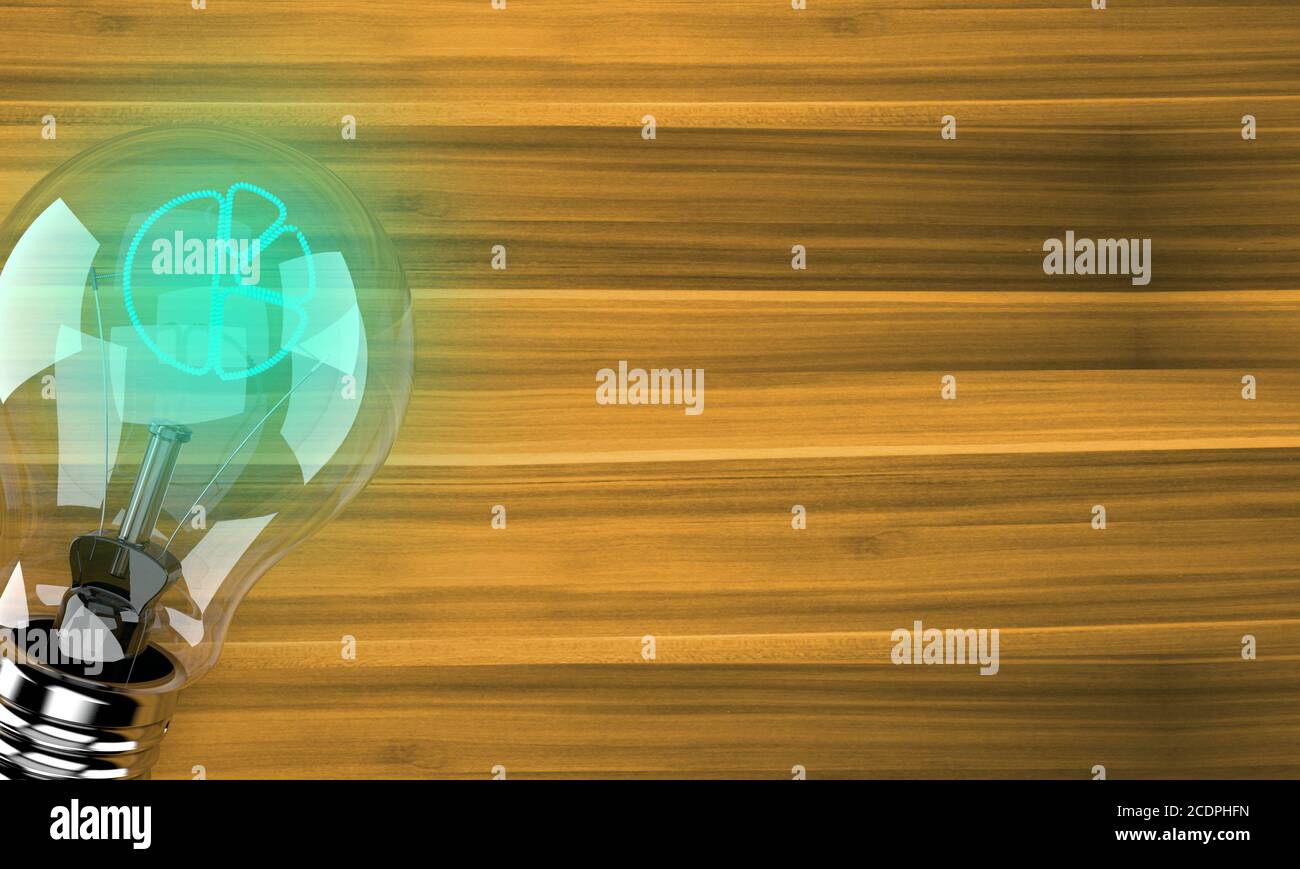 Light bulb with pie chart on wooden background Stock Photo - Alamy