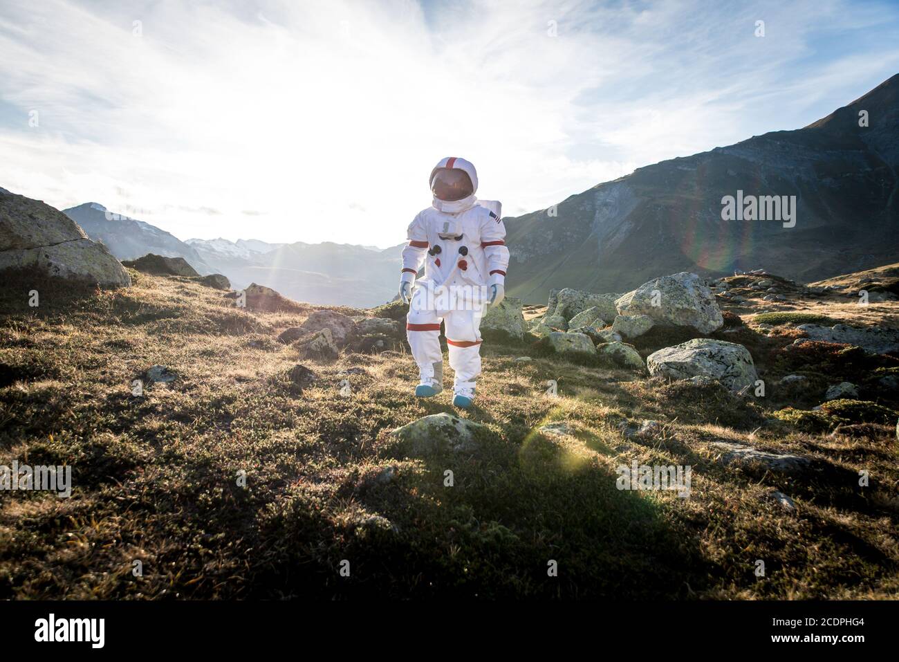 Astronaut exploring a new planet. Searching for a new home for humanity ...