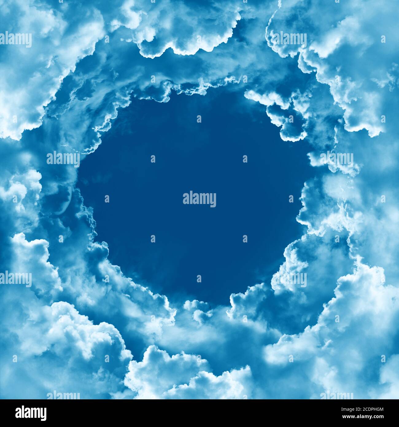 Sky with light clouds. Cloudy border, round frame, template. Religion ...