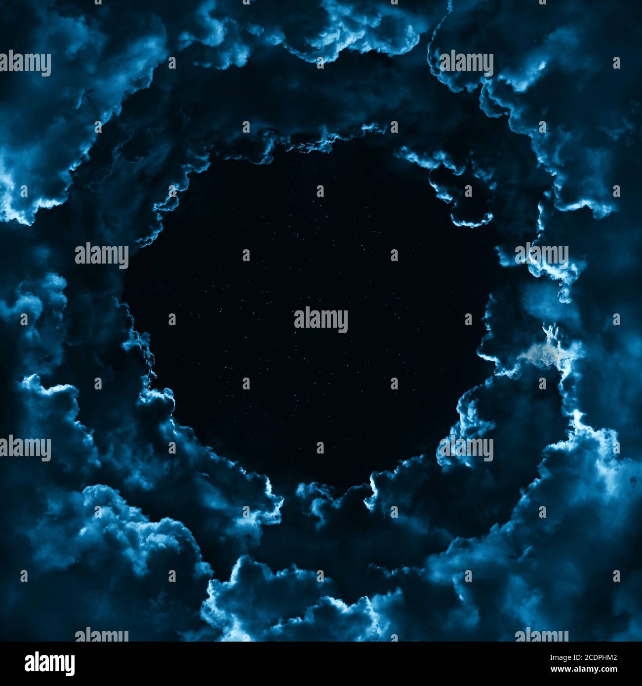 Mystical midnight sky with stars surrounded by dramatic clouds. Moonlit ...