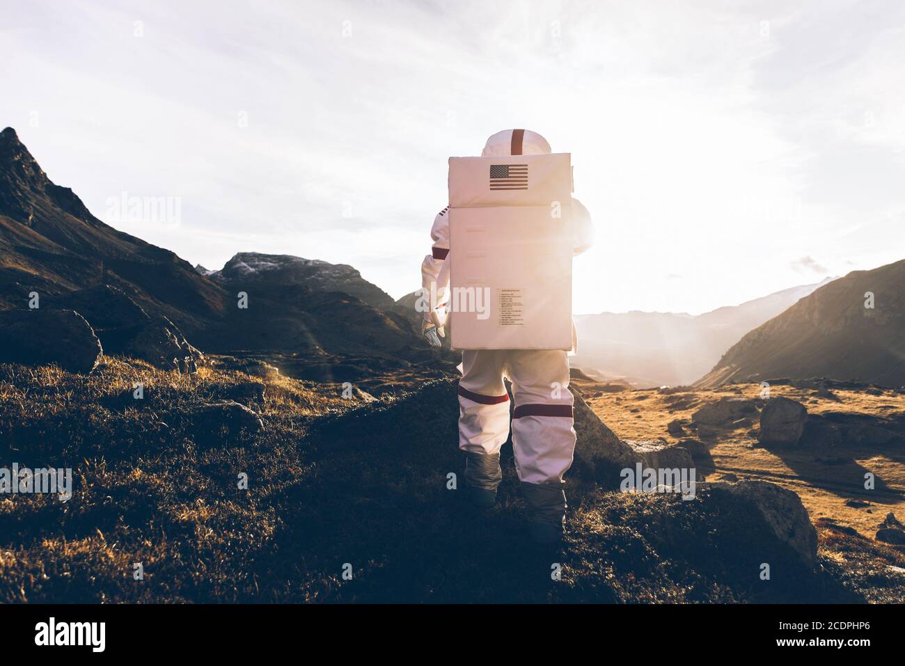 Astronaut exploring a new planet. Searching for a new home for humanity ...