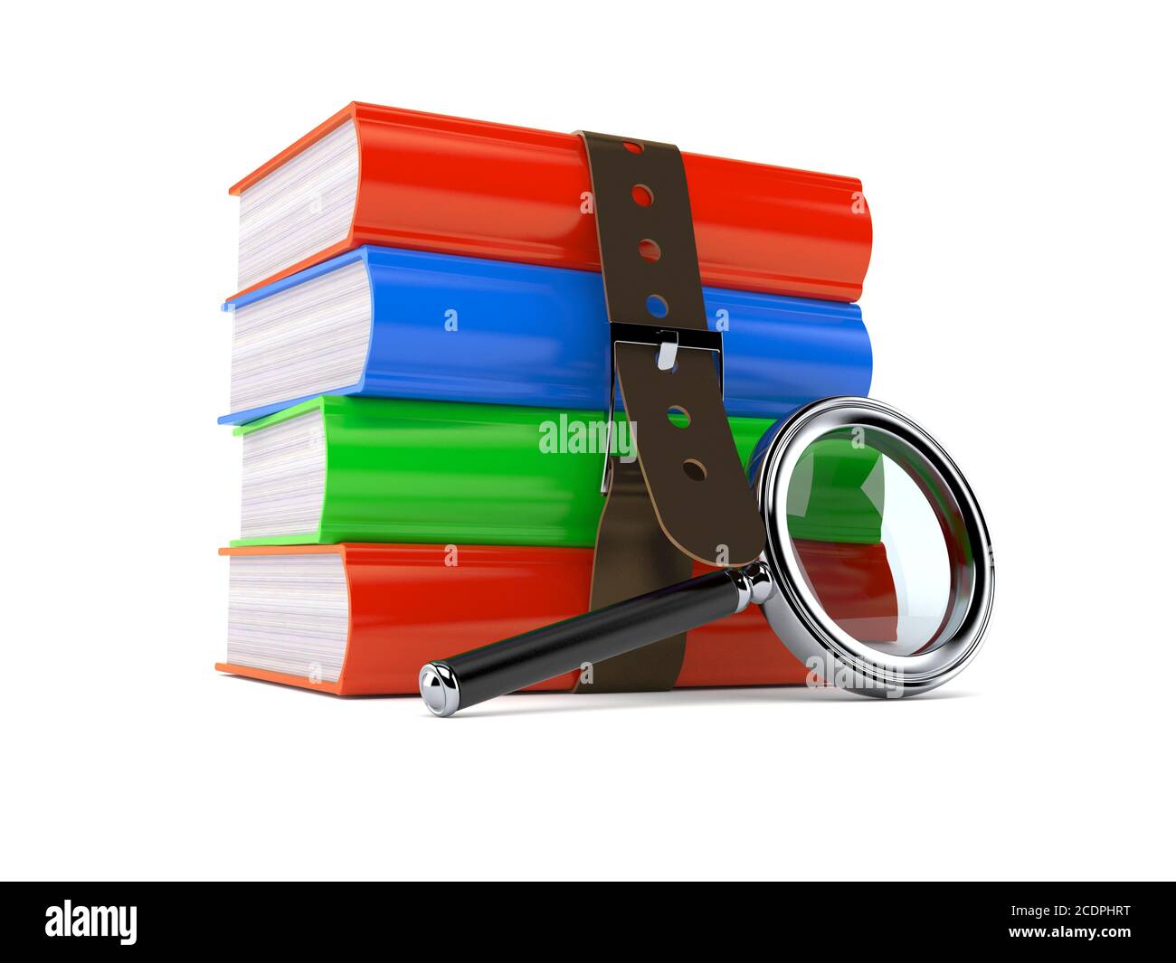 Books with magnifying glass isolated on white background Stock Photo ...