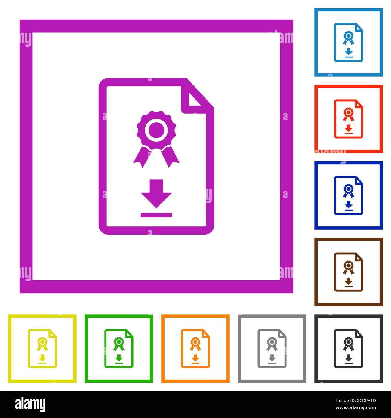 Download certificate flat color icons in square frames on white ...