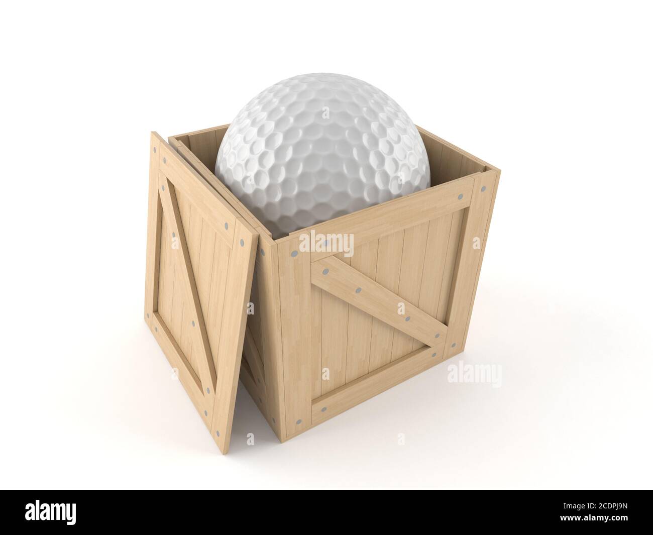 Crate with golf ball isolated on white background Stock Photo - Alamy