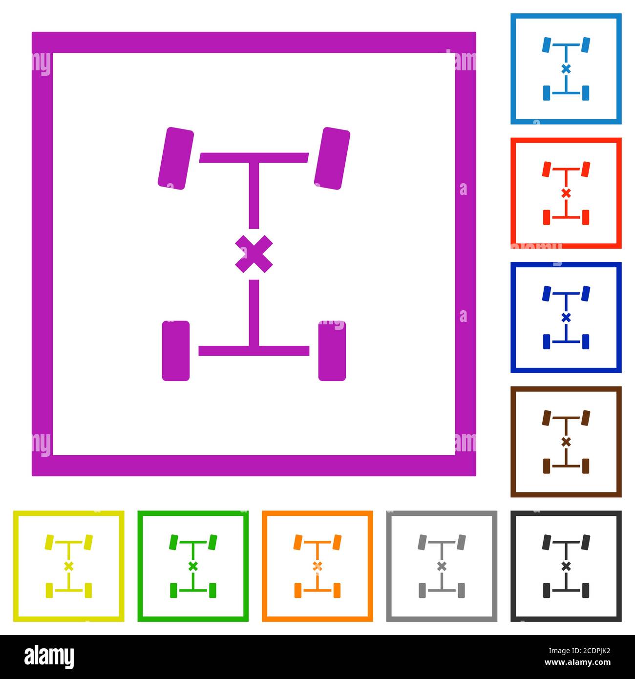 Central differential lock flat color icons in square frames on white ...