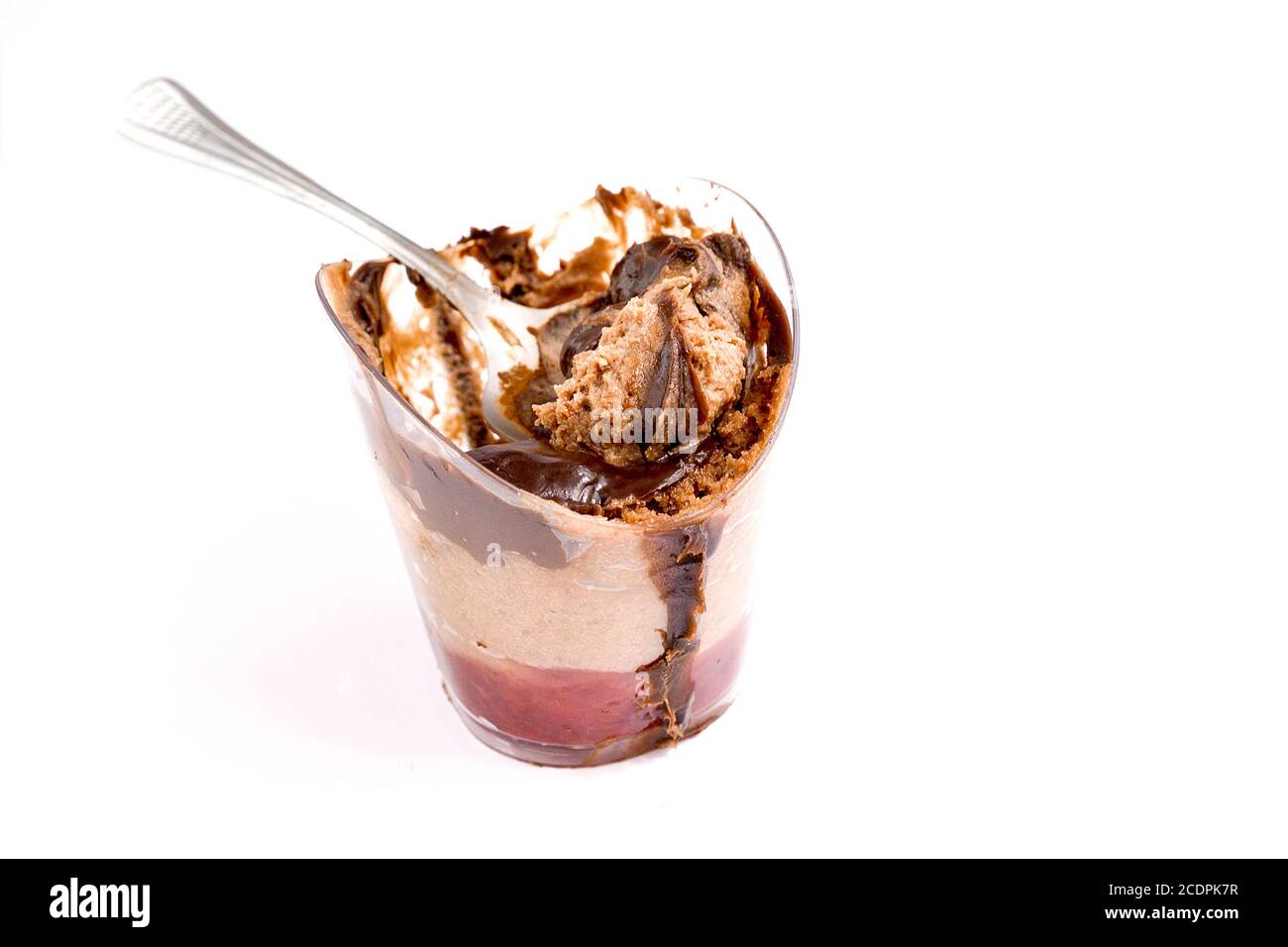 chocolate cocoa vanilla mousse on a spoon on white background Stock ...