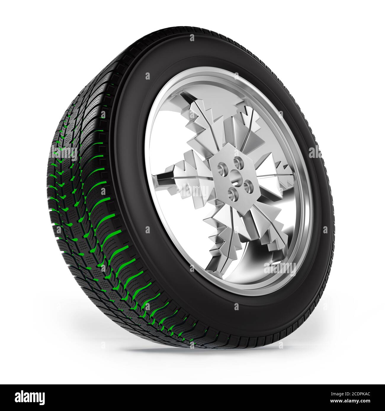 Winter tire on the rim in the form of snowflakes with separate tread on ...