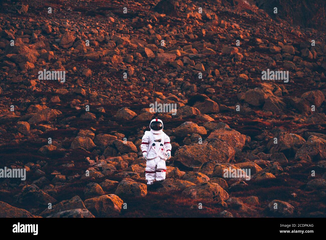 Astronaut exploring a new planet. Searching for a new home for humanity ...