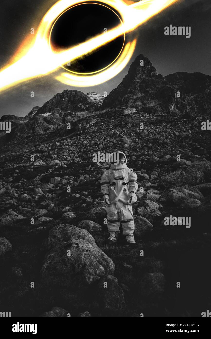 Astronaut exploring a new planet. Searching for a new home for humanity ...