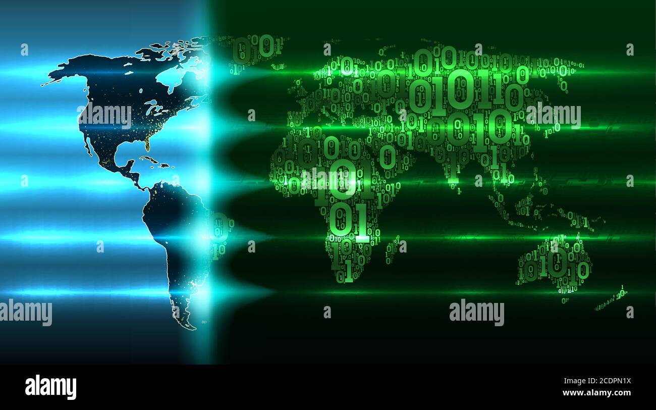 World Map With Evolving Digital Global Technologies Of The Future Map Of The Earth With