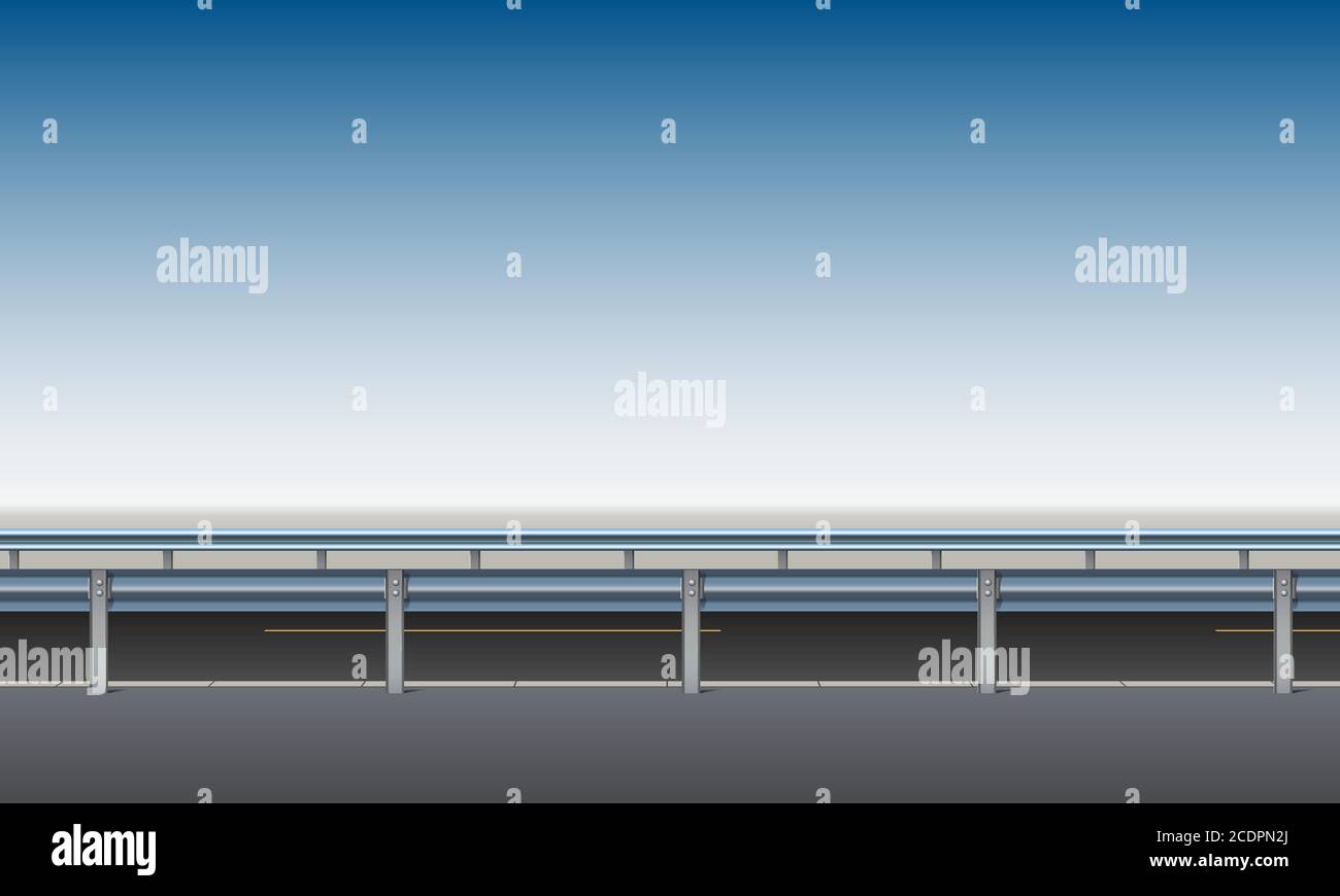 Side view of the road, overpass, bridge with a crash barrier, roadside ...