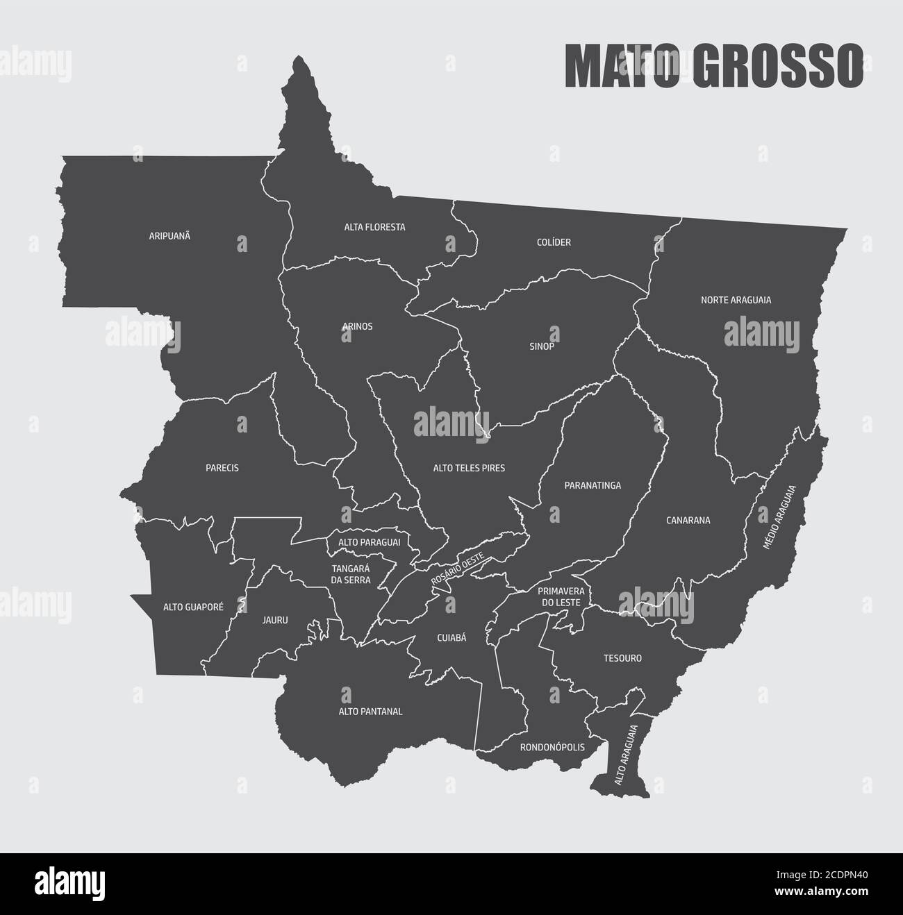 Mato Grosso State regions map Stock Vector Image & Art - Alamy