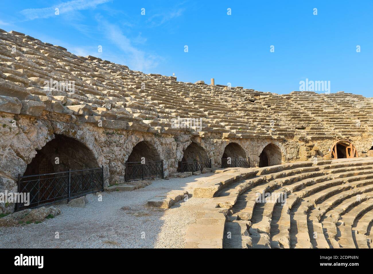 Amphitheatre ancient ruins in Side Turkey Stock Photo - Alamy
