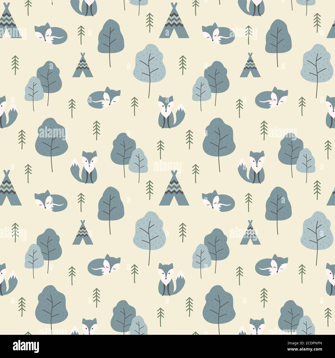 Arctic fox and trees colorful seamless pattern. Vector design for ...