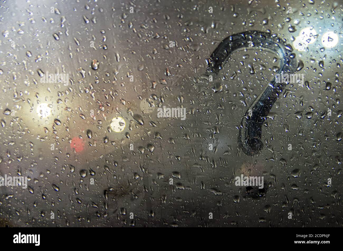 Autumn rain, the inscription on the sweaty glass - question mark Stock ...