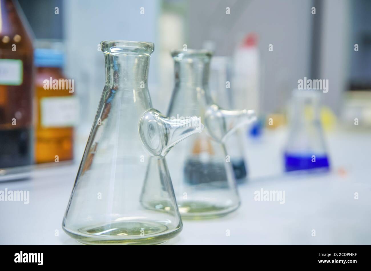 group object of laboratory limpid glassware, horizontal photo Stock ...