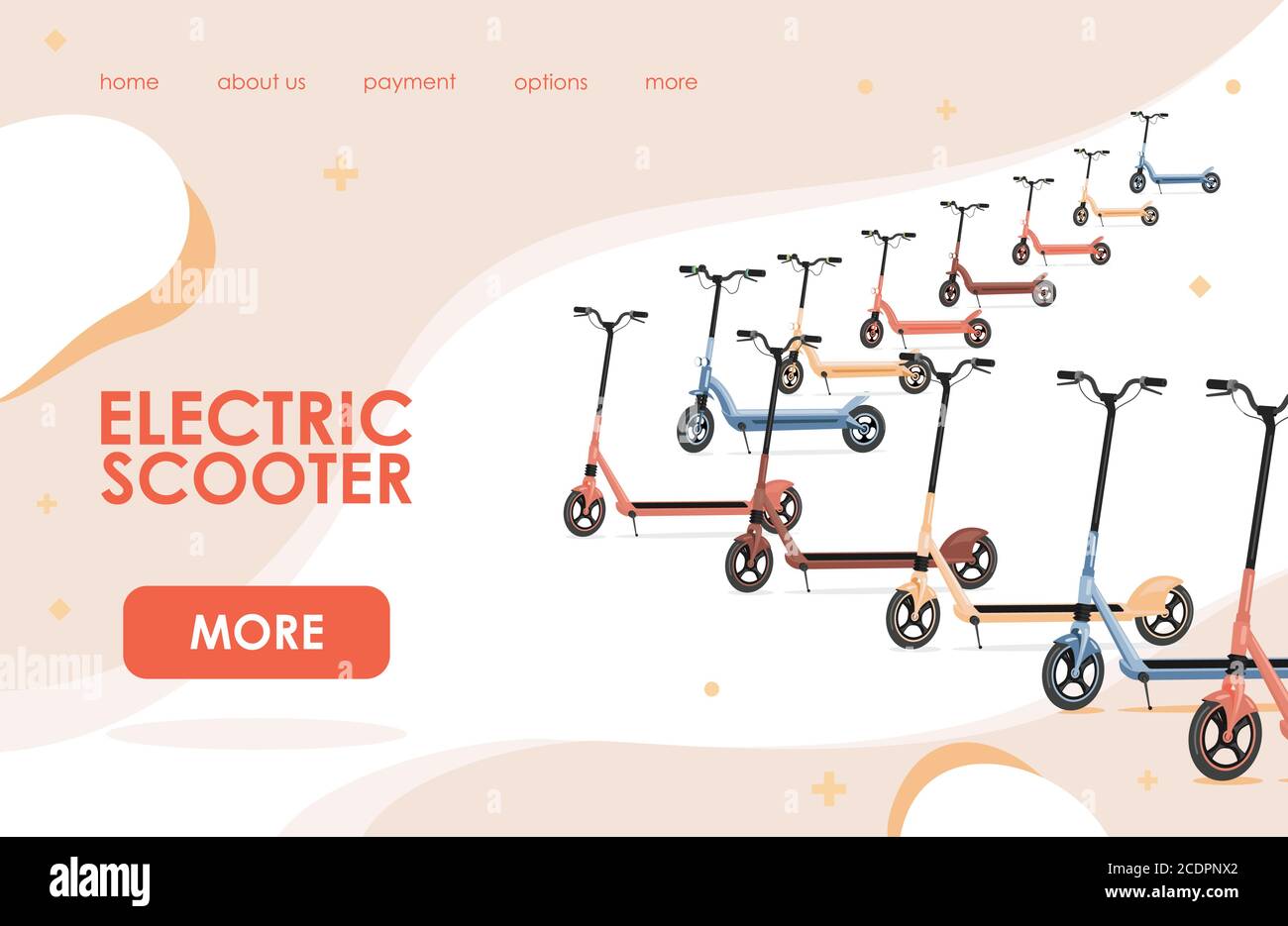 Electric scooter online shop landing page template with text. Different ...