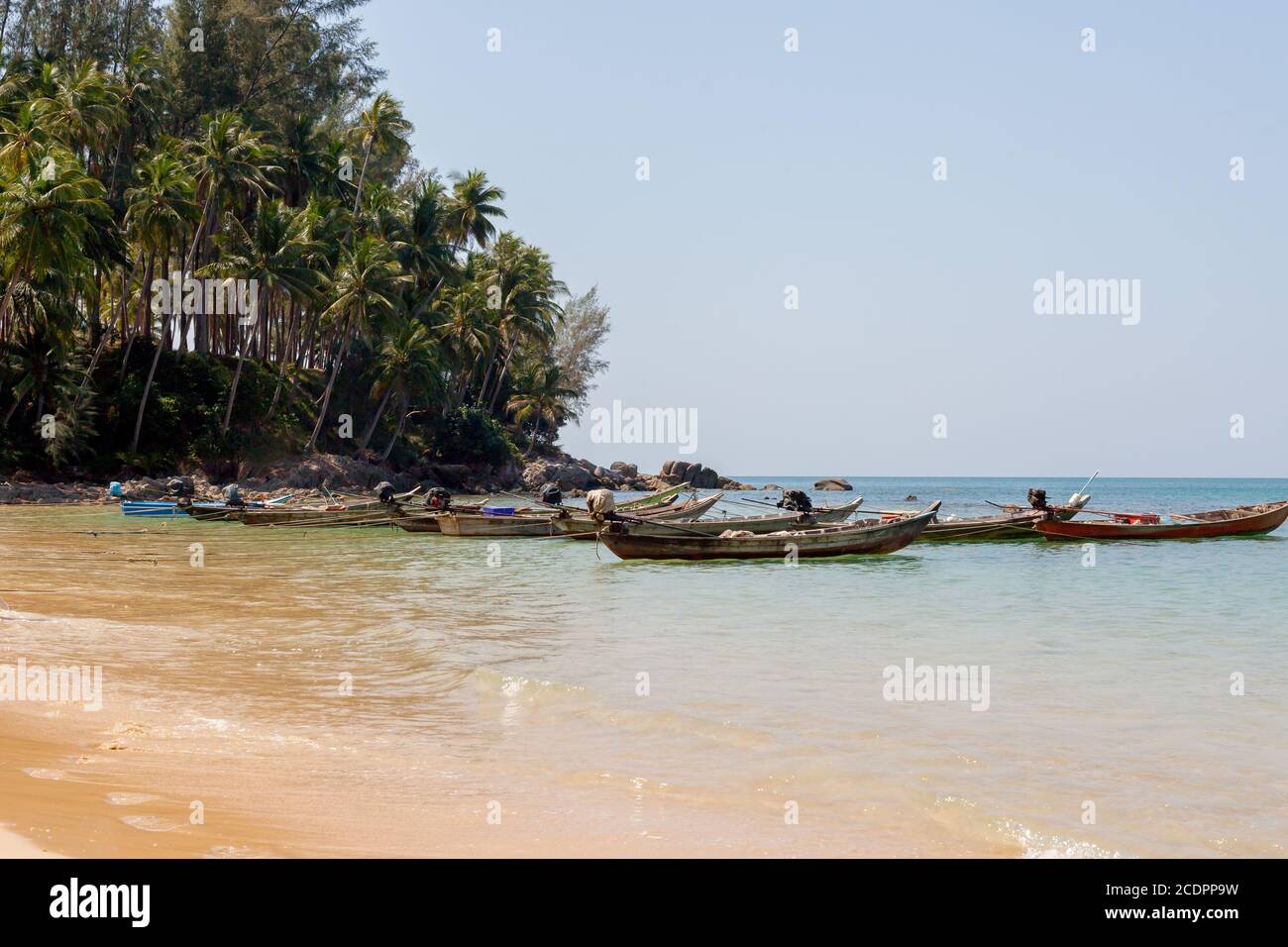 KHAO PILAI BEACH, THAILAND - 2015 February. Longtail boats on the sea ...