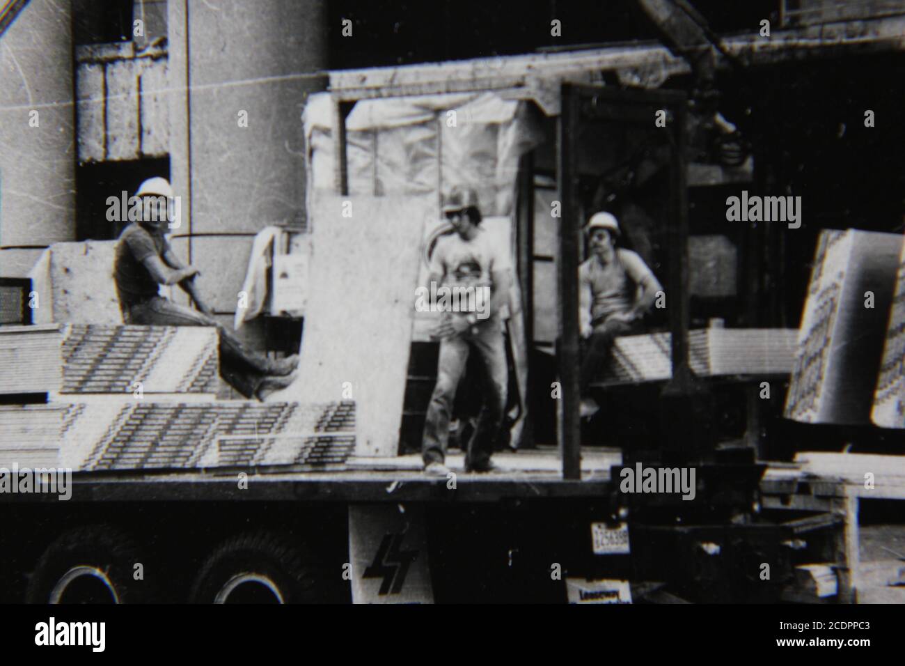 Fine 1970s vintage black and white photography of construction workers ...
