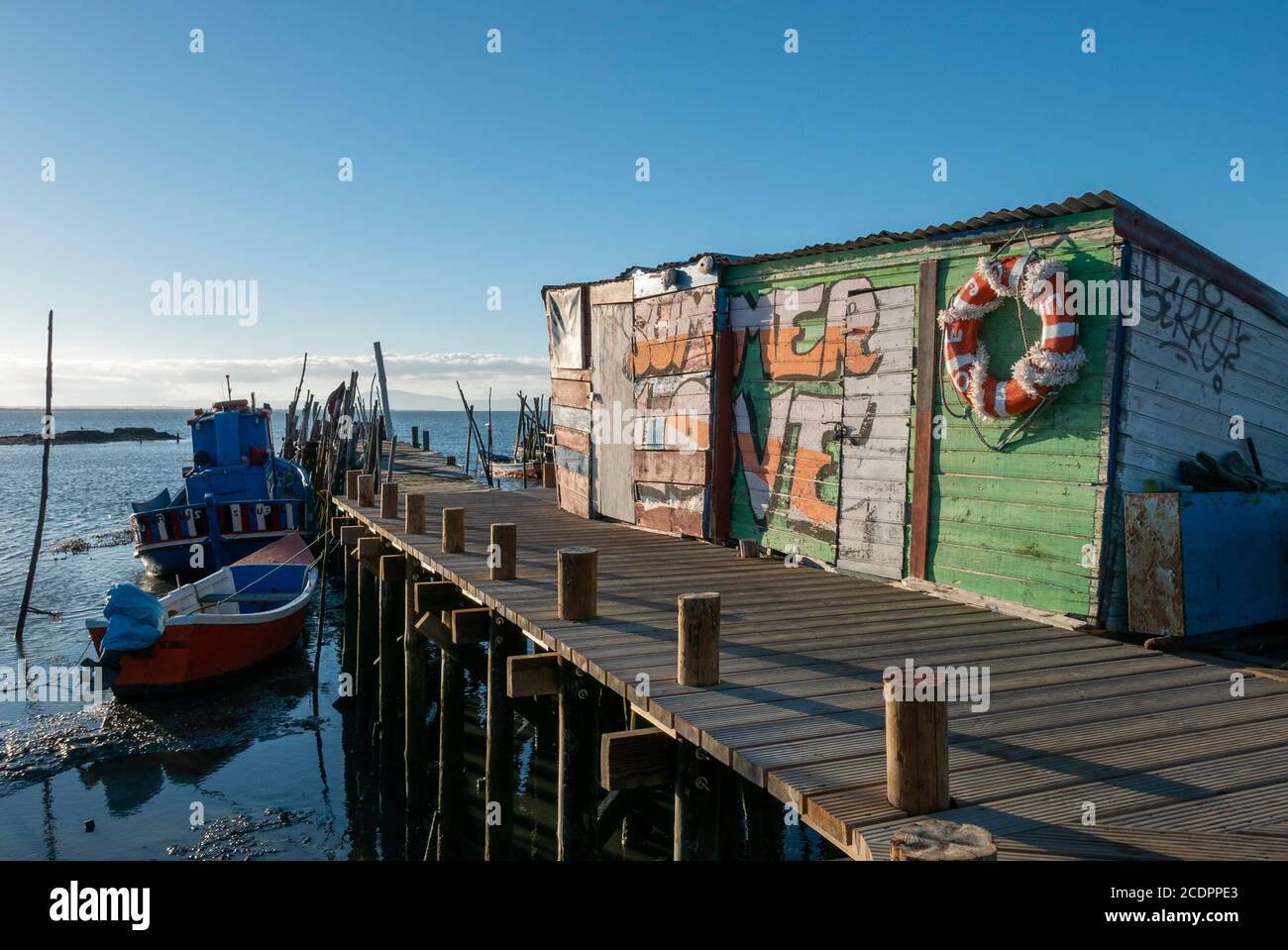 Fishermen docks built on stilts at the Carrasqueira Palafitic Pier in ...