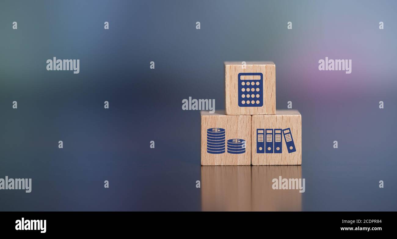 Concept of accounting with icons on wooden cubes Stock Photo - Alamy