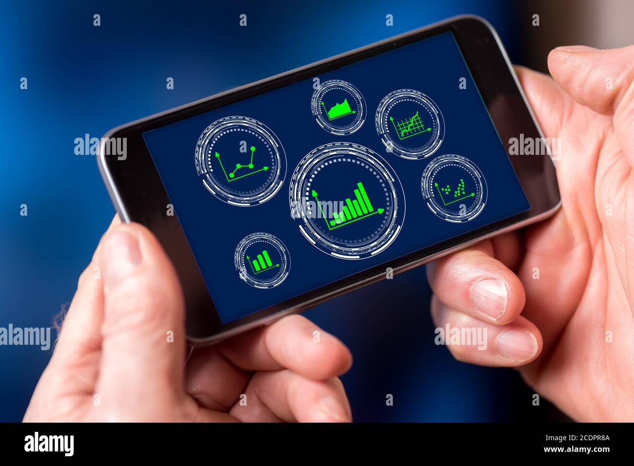 Smartphone screen displaying a graphical analysis concept Stock Photo ...