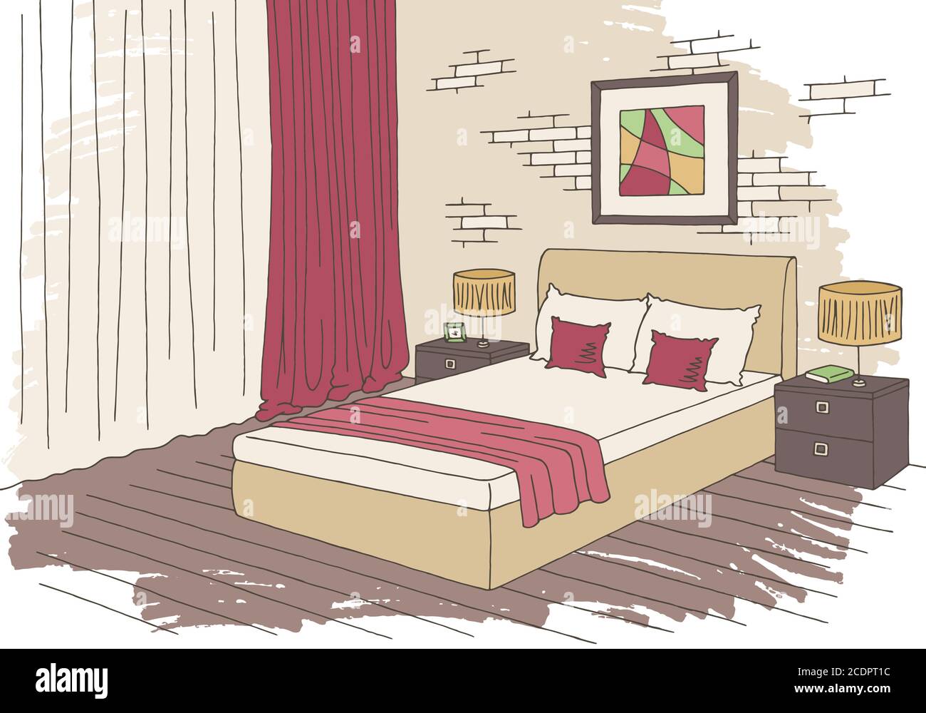 Bedroom graphic color interior sketch illustration vector Stock Vector ...