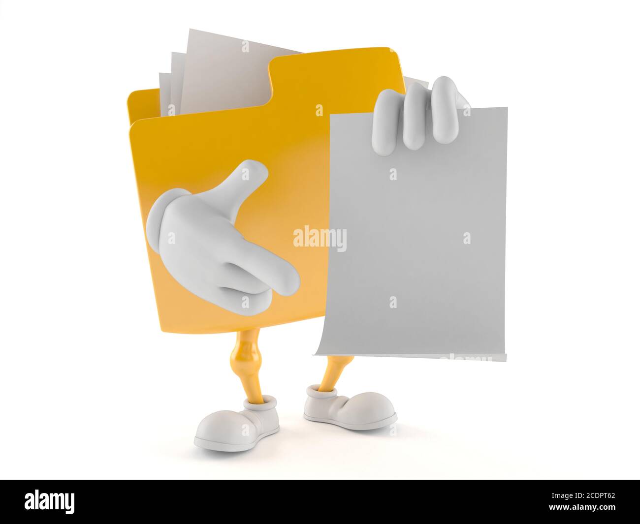 Folder character with blank sheet of paper isolated on white background ...
