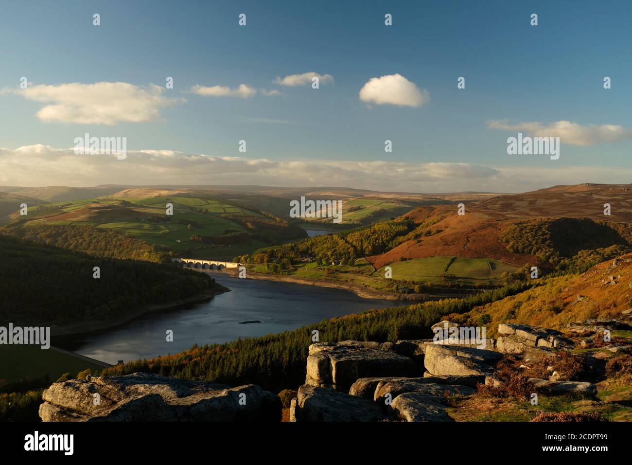 The view over Ladybower Reservoir from Bamford Edge in the Derbyshire ...