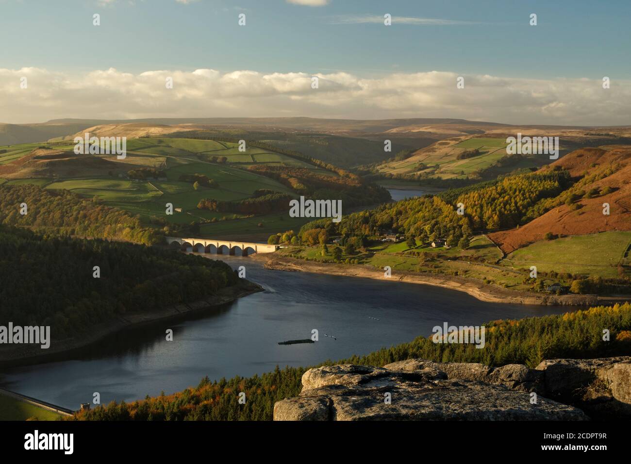 The view over Ladybower Reservoir from Bamford Edge in the Derbyshire ...