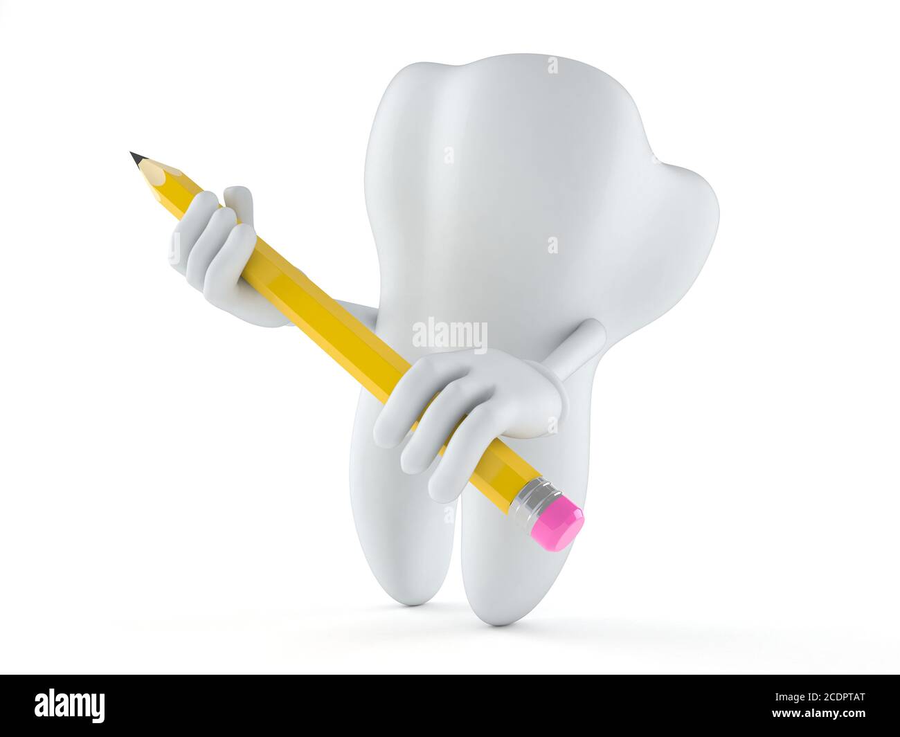 Tooth character holding pencil isolated on white background Stock Photo ...