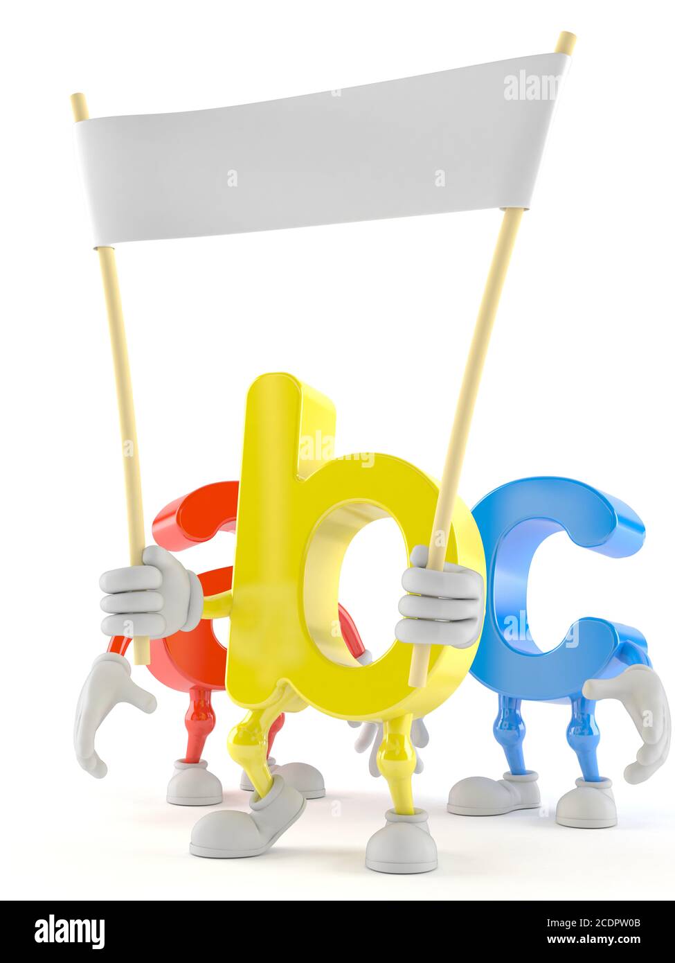 ABC character holding blank banner isolated on white background Stock ...