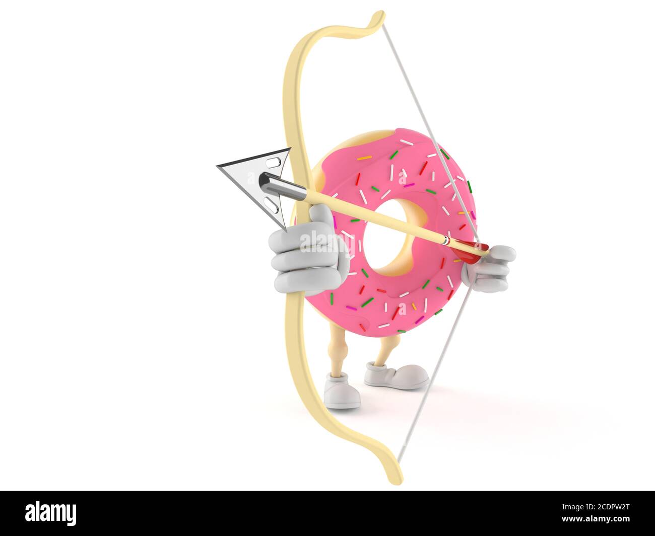 Donut character aiming with bow isolated on white background Stock ...