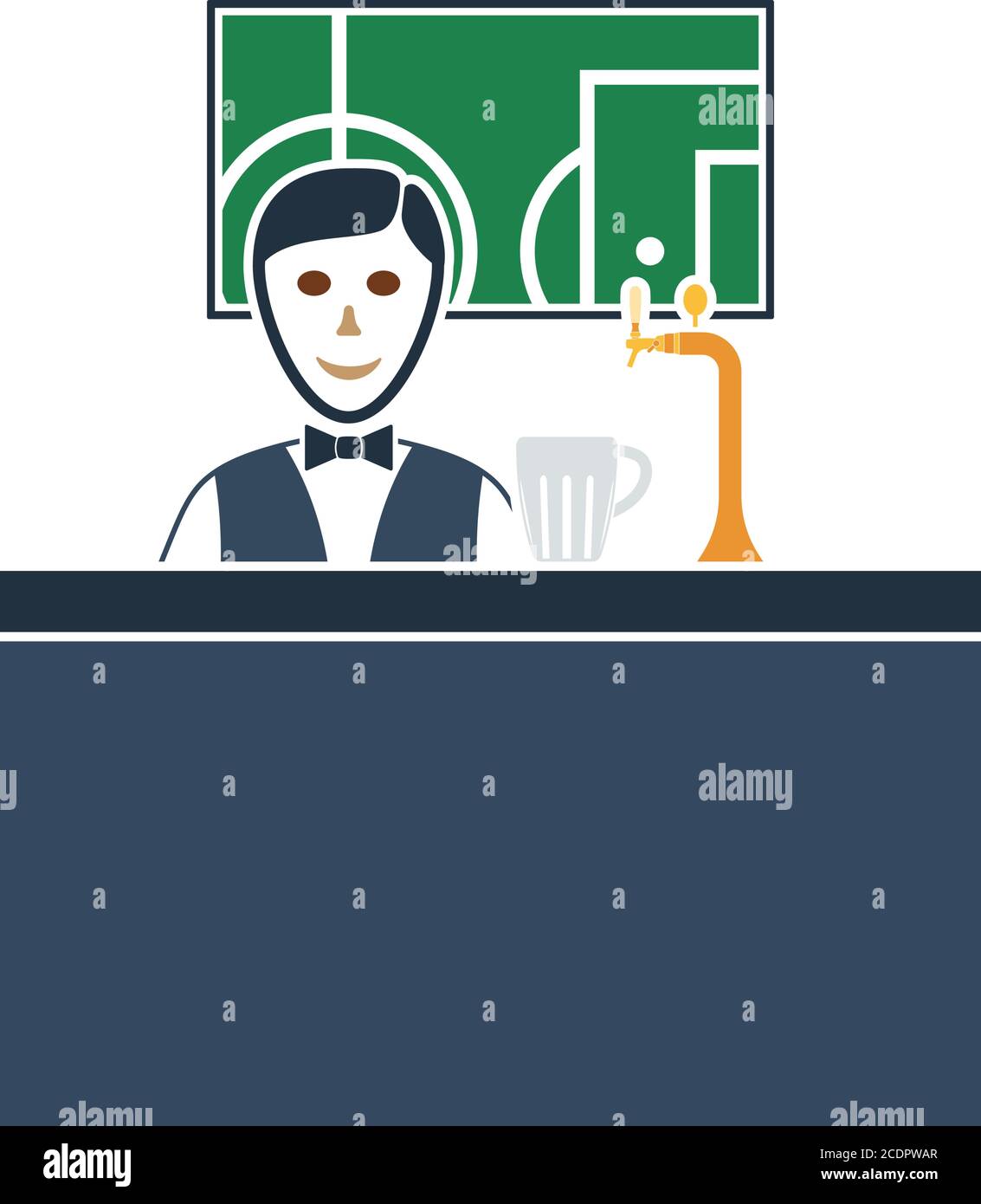 Sport Bar Stand With Barman Behind It And Football Translation On Tv ...