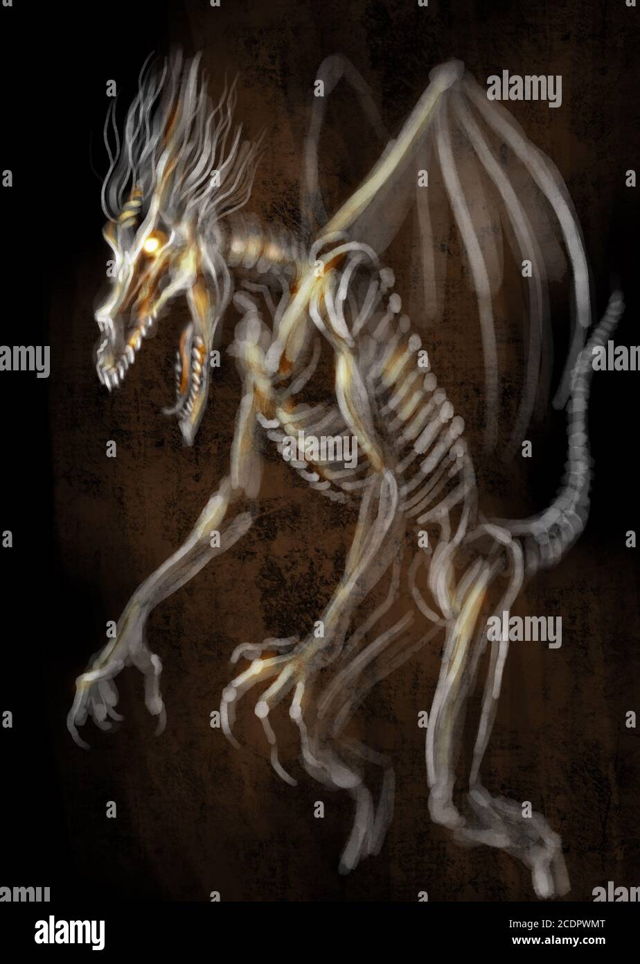 A horrible demon or undead dragon monster hand drawn illustration Stock ...