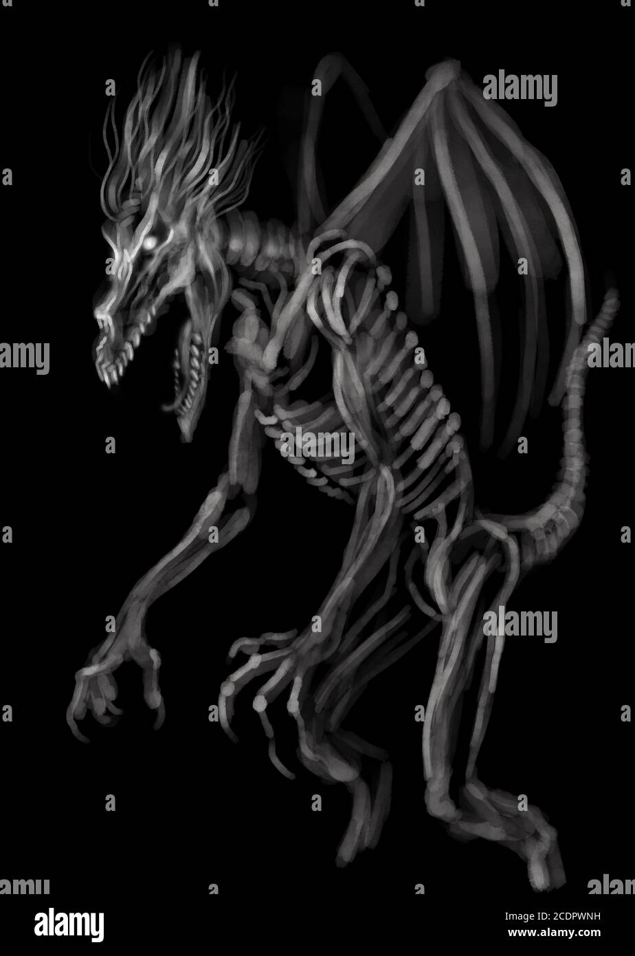 A horrible demon or undead dragon monster hand drawn illustration Stock ...