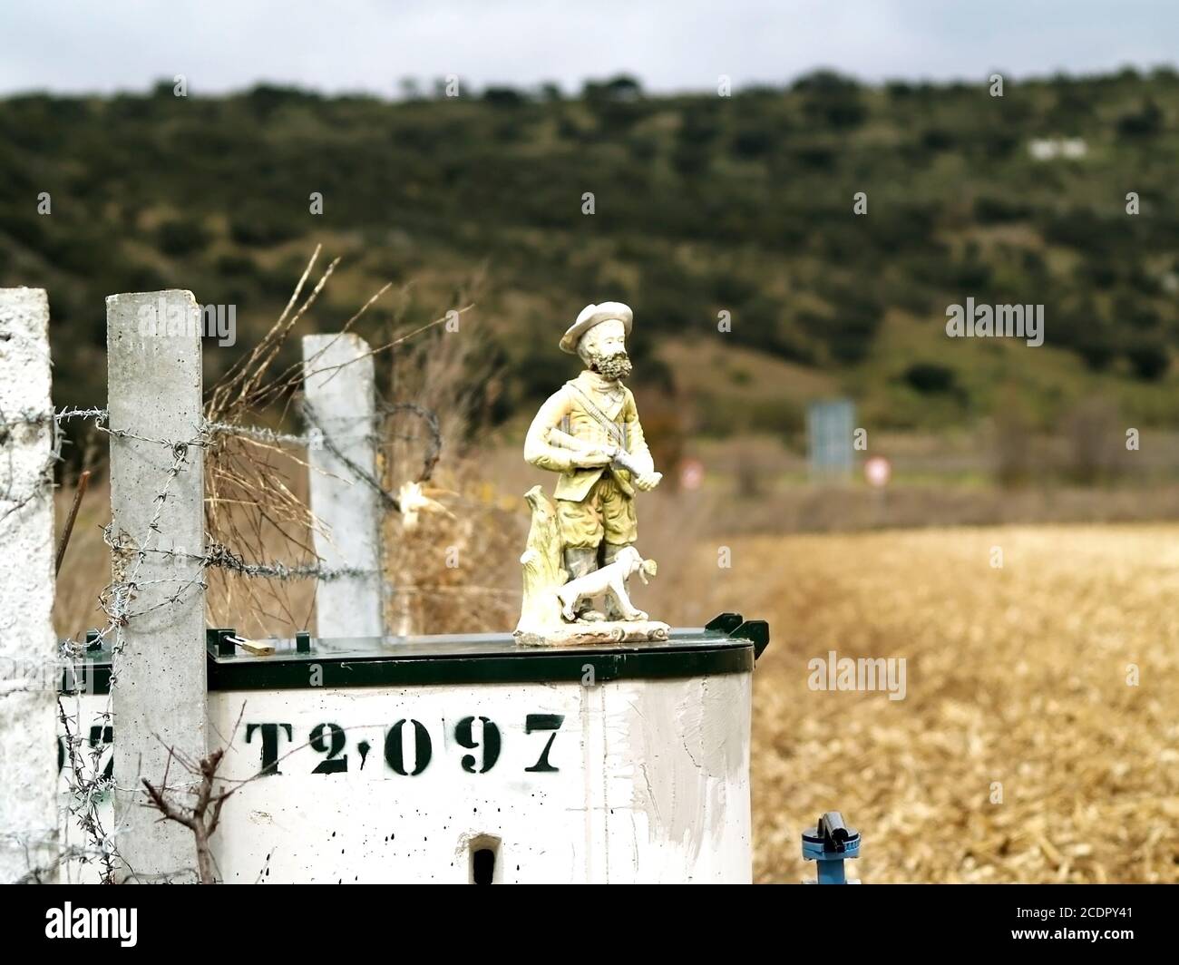 Hunter statue on a crop field Stock Photo - Alamy